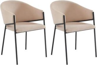 Vente-Unique Pascal MORABITO - Lot de 2 chaises avec accoudoirs en Tissu et métal Noir - Beige - ORDIDA de Pascal MORABITO