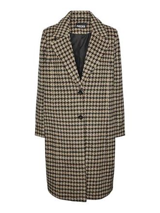 Pieces Pcandrea Veste à Carreaux Mm Manteau, Noir/Motif : Pied de Chien Silver Mink, S Femme