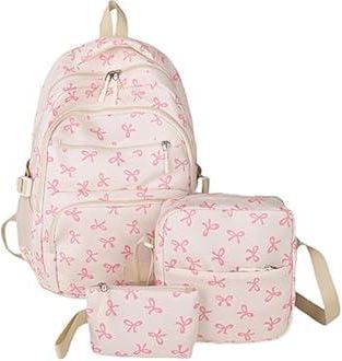 Generic Sac &agrave; dos en nylon esth&eacute;tique avec noeud pour femme - Joli sac &agrave; dos kawaii avec motif noeud, rose, A