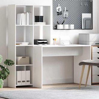 vidaXL Bureau avec &eacute;tag&egrave;re Blanc 138.5 x 55 x 143 cm Bois ding&eacute;nierie Vidaxl