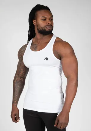 Gorilla Wear Adams Stretch Tank Top - wei&szlig; - Bodybuilding Sport Alltag Freizeit mit Logo Aufdruck leicht und bequem f&uuml;r optimale Bewegung aus Baumwolle und Elastha