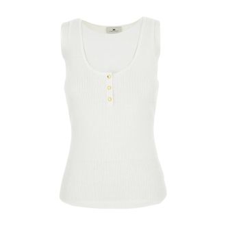 Elisabetta Franchi Femme, Tops, Blanc, Taille: 38 FR Micro-braided Knit Top