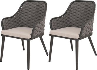 Hhg Neuwertig] 2er-Set Aluminium-Gartenstuhl HHG 761, Outdoor Stuhl Armlehne, Olefin Seilgeflecht Rope anthrazit Kissen taupe