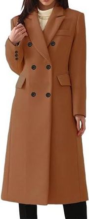 Generic Womens Pea Coats Winter Classic Plus Size Notched Lapel Trench Coat Double Breasted Warm Jacket Overcoat Camel 4X Large
