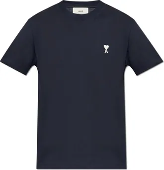 Ami Homme, Tops, Bleu, Taille: 2XL T-shirt avec logo brod&eacute;