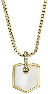 Fossil Collier pour femmes en acier inoxydable avec fermoir à mousqueton et pendentif pentagone rond