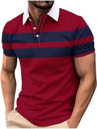 Generic Polo &agrave; manches courtes pour homme avec imprim&eacute; ray&eacute; et demi-bouton, pull d&eacute;contract&eacute; &agrave; col &agrave; revers, v&ecirc;tements de sport &eacute;l&eacute;gants et extensibles pour h