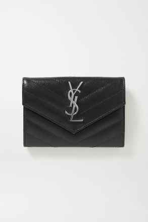 Saint Laurent Portefeuille En Cuir Texturé À Surpiqûres Monogramme Envelope - Noir