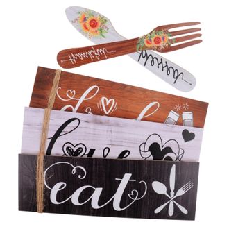 Cabilock Holz Küchenwand deko Rustikale Farmhouse Wandkunst Stabiles Holzschild mit Messer und Gabel Vielseitige Wanddeko für Küche Esszimmer Bar und Restauran