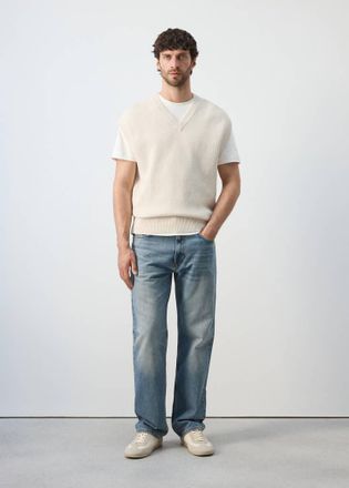 Mango Gilet en maille microstructure &eacute;cru - Homme - L-XL - MANGO MAN