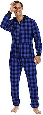 Generic Grenouillère pour homme avec fermeture éclair et col en V et manches longues avec poche, bleu, L