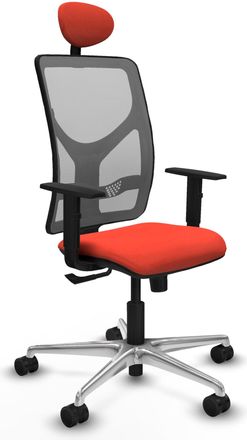 Piqueras y Crespo B&uuml;rostuhl mit 1D-Armen, h&ouml;henverstellbare Lendenwirbelst&uuml;tze und festes Kopfteil, ausgestattet mit 3 Positionen und Schneideschaum, Grau/Dunkelorange