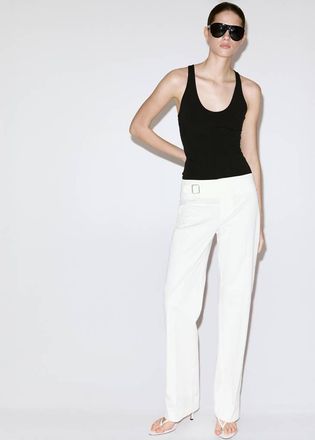 Mango Pantalon droit avec ceinture blanc - Femme - 32 - MANGO