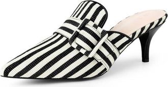 Allegra K Mules &agrave; talon aiguille &agrave; enfiler &agrave; bout pointu avec boucle et rayures pour femme, Noir, 37.5 EU