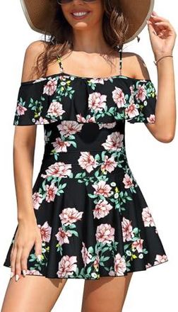 SHEKINI Maillot de bain une pièce pour femme - Dos nu - Jupe de bain plissée - Contrôle du ventre - Maillot de bain pour femme - Grande taille - Jupe de natat