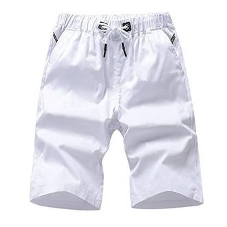 Generic Short en seersucker ajust&eacute; respirant pour l&eacute;t&eacute;, la plage, le sport, le fitness, le coton, la petite maison, blanc, XXL