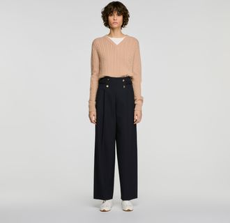 Sandro Pantalon large &agrave; boutons en laine