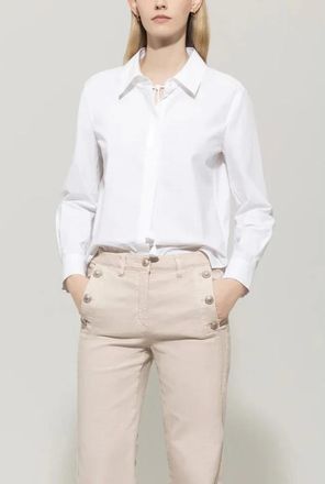 Luisa Cerano Femme, Blouses et Chemises, Blanc, Taille: 42 FR Chemisier &agrave; col nou&eacute;