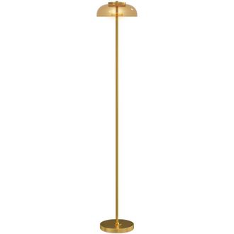 HOMCOM Lampadaire sur pied de salon - HOMCOM - lumi&egrave;re chaude 3000 K et abat-jour en verre - m&eacute;tal - &Oslash;25x134cm - ton laiton