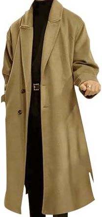 Generic Manteau Long Homme,Cat&eacute;gorie produit Manteau masculin en laine r&eacute;tro mi-long &eacute;pais coupe-vent pour automne et hiver style intemporel et urbaine (Coffe