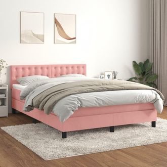 Festnight Yunovire Boxspringbett mit Matratze, Rosa, 140x190 cm, Samtbezug, h&ouml;henverstellbares Kopfteil, Taschenfederkernmatratze, mittelfeste Unterst&uuml;tzung, f&uuml;