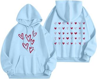 Generic Sweat &agrave; capuche imprim&eacute; tendance pour la Saint-Valentin 2026, bleu ciel, XXL