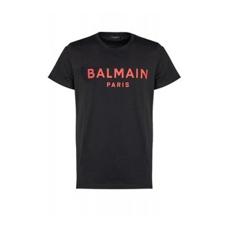 Balmain Schwarzes Logo-Print-Baumwoll-T-Shirt - - Tops - Herren - Schwarzk - M
