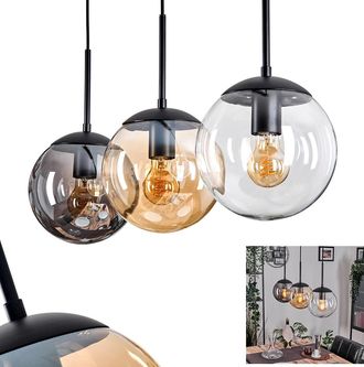 HOFSTEIN Hängeleuchte Gastor, Hängelampe aus Metall/Glas in Schwarz/Bernsteinfarben/Klar/Rauchfarben, Leuchte im Retro/Vintage-Design mit Schirmen aus Glas (Ø 