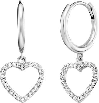 Engelsrufer Damen Creolen mit Herzanh&auml;nger aus Sterling Silber in silber - besetzt mit 48 wei&szlig;en Zirkonia Steinen - Clipverschluss - nickelfrei