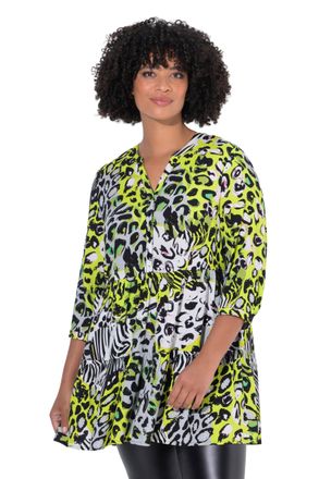 Angel Of Style Damen große Größen Übergrößen Plus Size Tunika, farbiges Leomuster, 3/4-Ärmel limettengrün 42 830042409-42