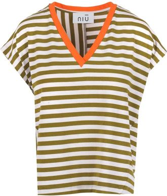 Ni&ugrave; Niu, Femme, Tops, Vert, Taille: 40 FR T-shirt trap&egrave;ze &agrave; rayures