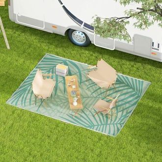 OUTSUNNY Outdoor-Teppich mit Tragetasche, Wendeteppich Kunststoffteppich Wasserabweisender Balkonteppich f&uuml;r Camping, Terrasse, Gr&uuml;n, 365 x 274 cm