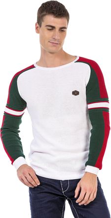 Cipo & Baxx Herren Pullover CP249 Weiß - Stylischer Strickpullover im modernen Design mit hohem Perfekt für Freizeit, Alltag & Coole Streetwear Outfits - CP249 We