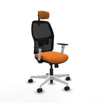 Piqueras y Crespo Alfera Schreibtischstuhl Orange mit wei&szlig;en und schwarzen Armlehnen, h&ouml;henverstellbare Lendenwirbelst&uuml;tze und h&ouml;henverstellbares Kopfteil, Schwarz/Oran