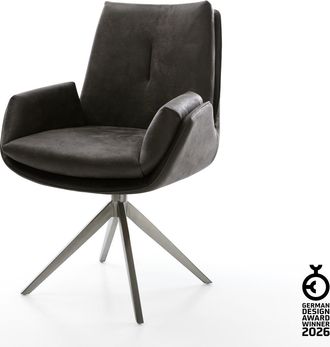 DELIFE Drehstuhl Clea-Flex Mikrofaser Anthrazit Vintage Kreuzgestell breit Graphit 360&deg; drehbar Wippfunktion, Esszimmerst&uuml;hle