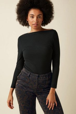 King Louie Langarmshirt Marina Top Uni Rib - weiches Langarmshirt mit U-Boot-Ausschnitt f&uuml;r Da