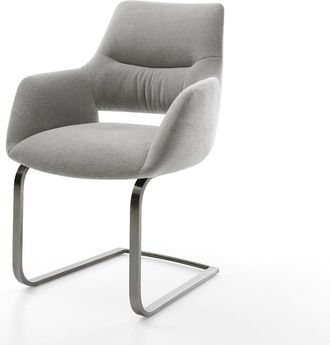 DELIFE Freischwinger Yago-Flex mit Armlehnen Strukturstoff Soft Grau Freischwinger flach Graphit Taschenfederkern, Esszimmerst&uuml;hle