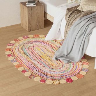 Morgenland Teppiche Tapis en jute - 200 x 140 cm - naturel - 200x140cm, Oval - 50% Jute, 50% Coton - Tiss&eacute; main - Multicolore