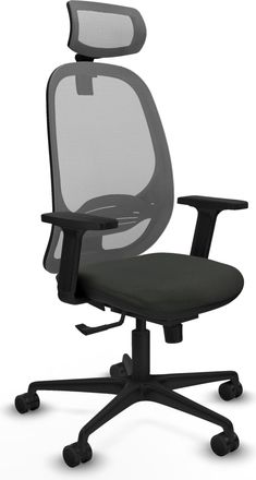 Piqueras y Crespo Stuhl mit Armlehnen, aus schwarzem Netzstoff, 2D-Armlehnen, h&ouml;henverstellbare Lendenwirbelst&uuml;tze und h&ouml;henverstellbares Kopfteil, Grau/Schwarz