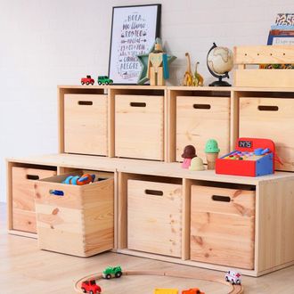 Astigarraga Vollholzkiste Dinamic | 30x30x30cm | Massivholz Kiefer | stapelbar | PEFC zertifiziert | EU Ecolabel | Spielzeugkiste | Dekokiste | passt in IKEA Kall