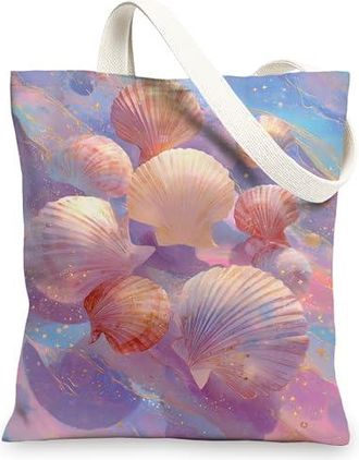 Generic Sacs fourre-tout en toile de coquillages, sacs dépicerie réutilisables, légers et lavables avec bandoulière pour salle de sport, voyage, plage, pique-