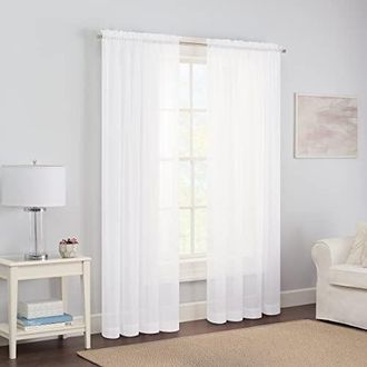 Pairs To Go Sheer Curtains for Bedroom - Victoria Voile 118 x 63 Light Filtering Double Rod Pocket Window Panel Curtain Living Room, White