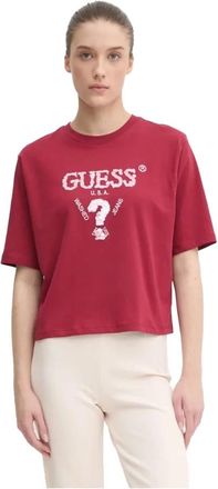 Guess Femme, Tops, Rouge, Taille: 44 FR T-shirt &agrave; Logo &agrave; Paillettes - Rouge