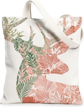 Generic Sacs fourre-tout en toile de cerf floral, design botanique &eacute;l&eacute;gant, sacs r&eacute;utilisables, sacs dhiver rustiques en lin l&eacute;ger et lavable, blanc, 13x15 In