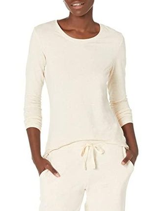 Amazon Essentials T-Shirt à Manches Longues, Col Rond, Coupe Classique (Disponible en Grande Taille) Femme, Avoine Chiné, M