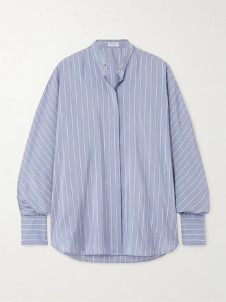 Brunello Cucinelli Chemise En Soie &Agrave; Rayures - Bleu