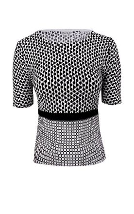 Passioni Strickpullover Kurzarm-Rundhalspullover mit schwarz-wei&szlig;em geometrischen Mustermix