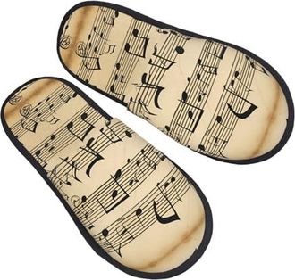 Generic Chaud Pantoufles en Feutre Impression de notes de musique Accueil Slippers Unisex Chaussons en Peluche pour Maison Homme Ext&eacute;rieur L