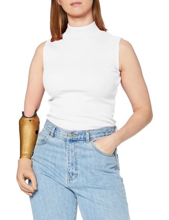 Kings of Indigo Damen Jacobina Sleeveless T-Shirt, Weiß (White 7100), 40 (Herstellergröße: L)