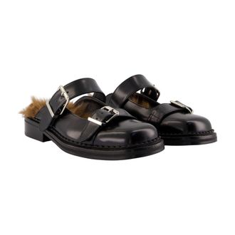 Simone Rocha Womens Mary Janes With Buckle - Simone Rocha Leather Black Calfskin Shoes Flat-Shoes